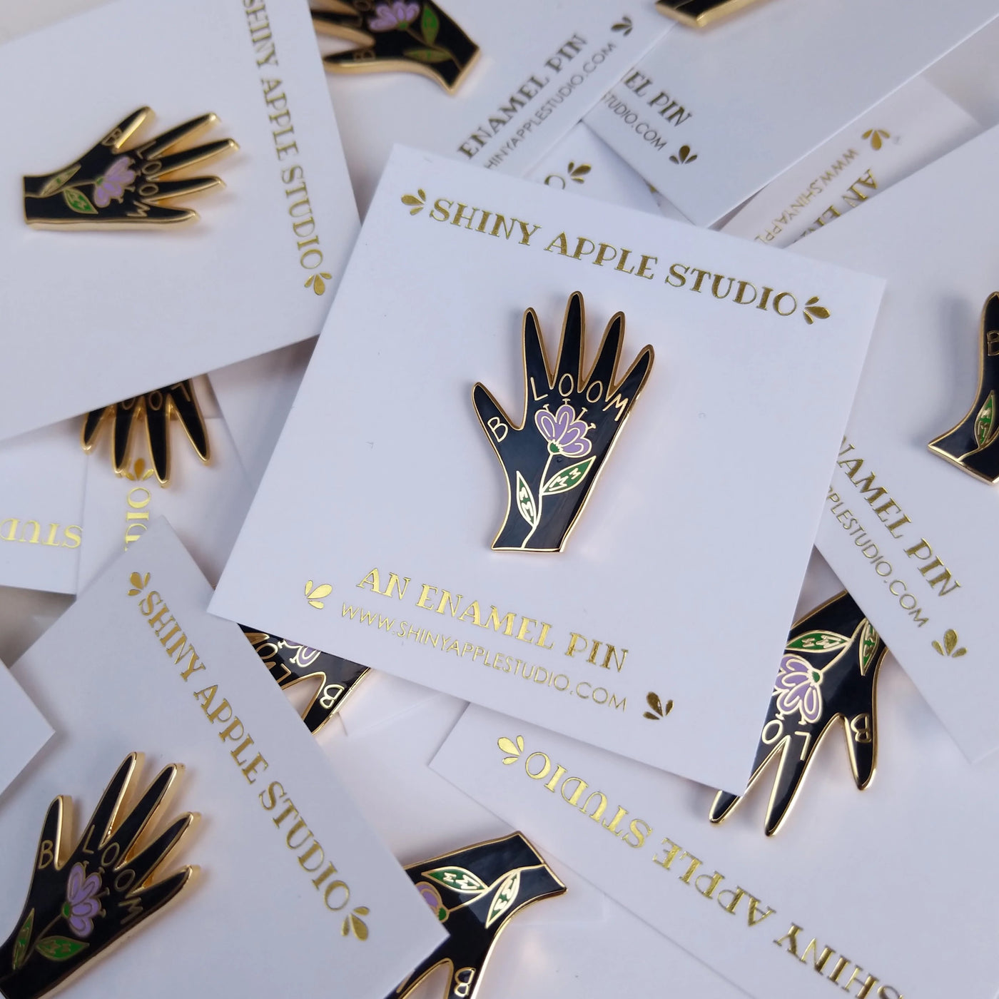 Bloom Hand Enamel Pin – Shiny Apple Studio